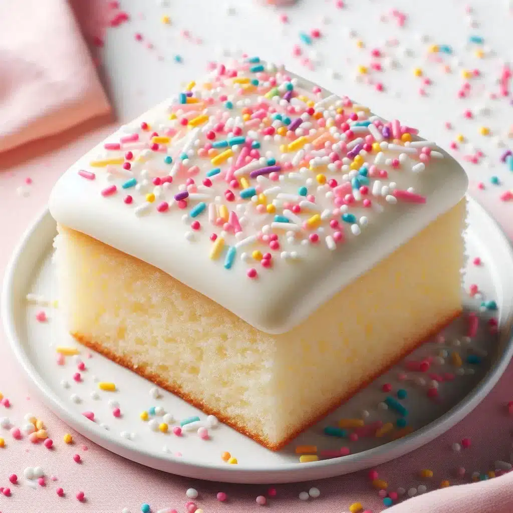 Old School Iced Sponge Cake with Sprinkles - Mrs Thrifty